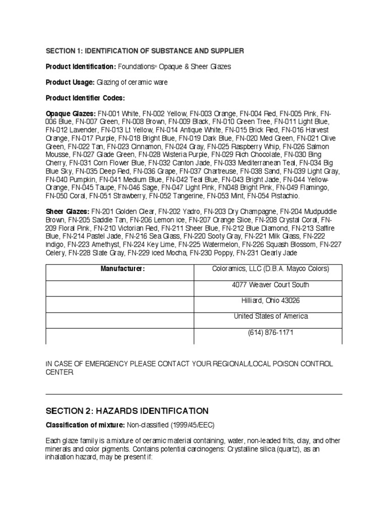 Mayco - Foundations-Opaque-and-Sheer-Glazes | PDF | Toxicity | Silicon Dioxide