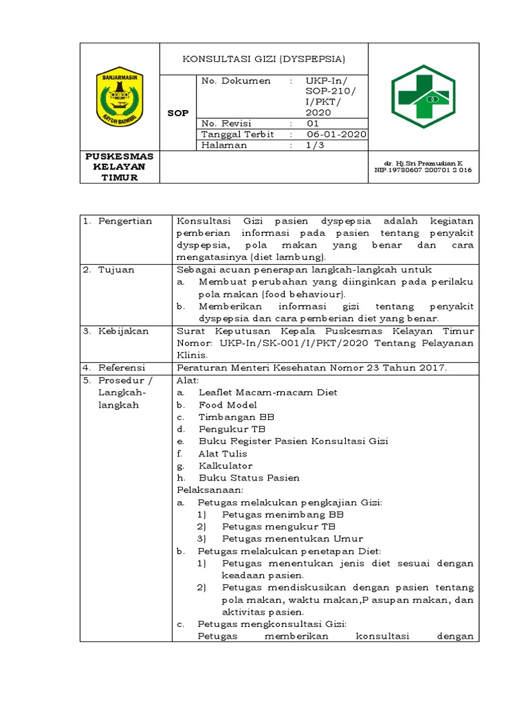 Sop Konsultasi Gizi (Dyspepsia) | PDF