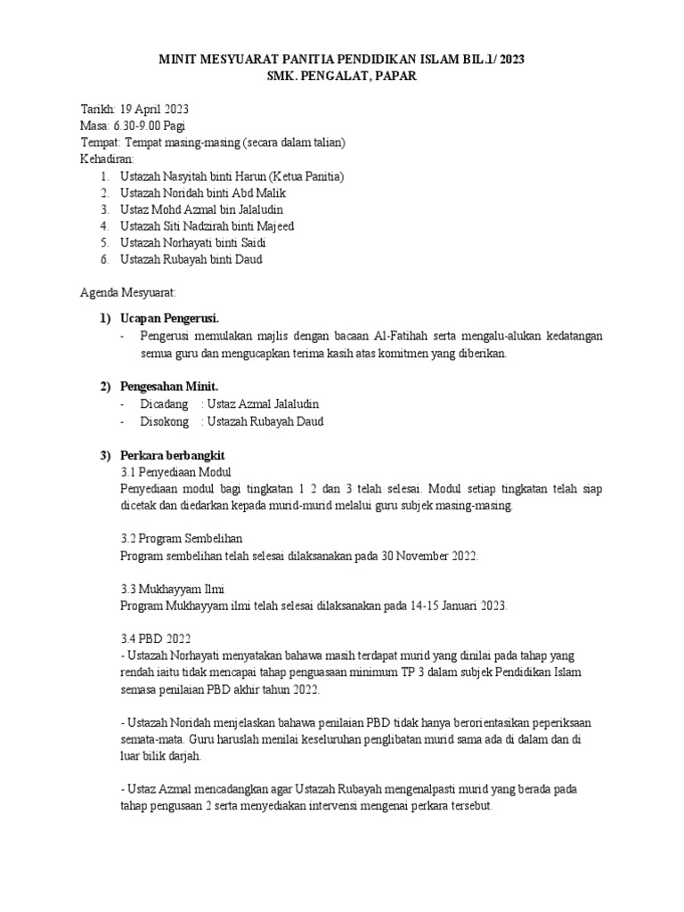 Minit Mesyuarat 2023 1 | PDF