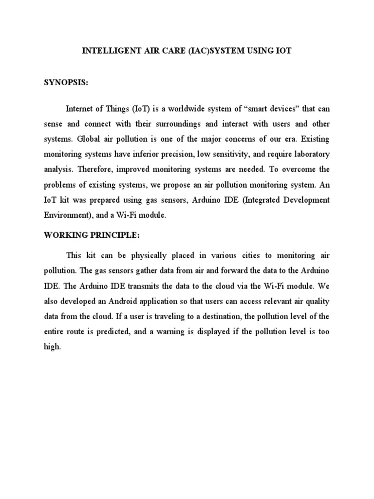 Report - Intelligent Air Care (Iac) System Using Iot | Download Free ...