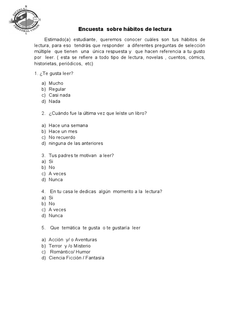 Encuesta Sobre Hábitos de Lectura | PDF