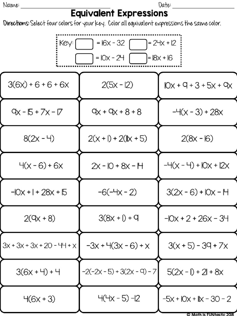 Tony Guiteau - 3 Equivalent Expressions Distributive Property Combining ...