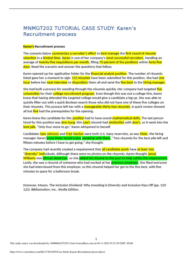 Case Study Karen S Recruitment Process | PDF | Résumé | Social Psychology