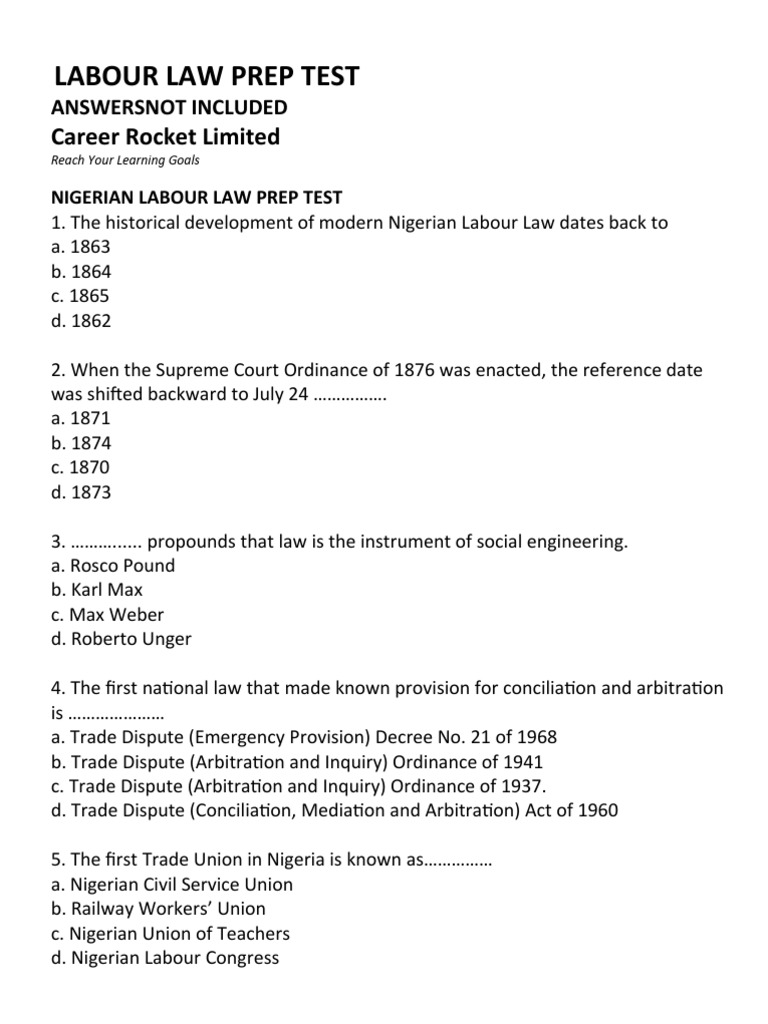Labour Law Prep Test - Pe 2@mobolaji Temitope O. | PDF | Finance ...