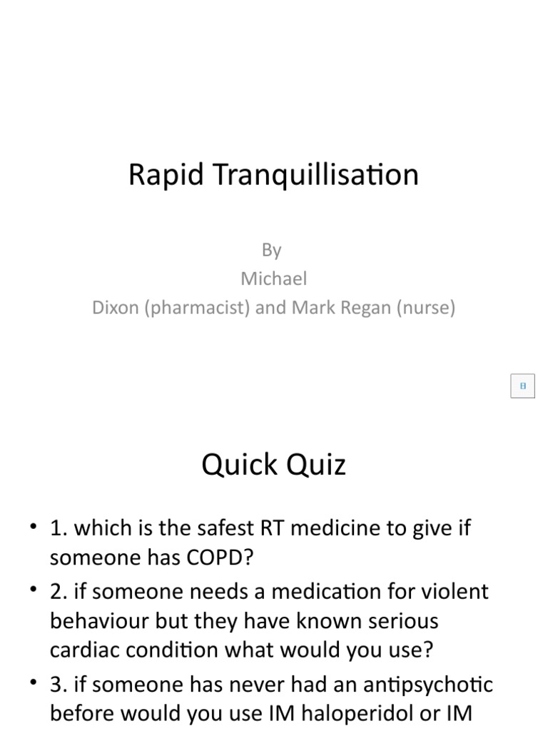 Rapid Tranquillisation Training Presentation | PDF | Antipsychotic ...