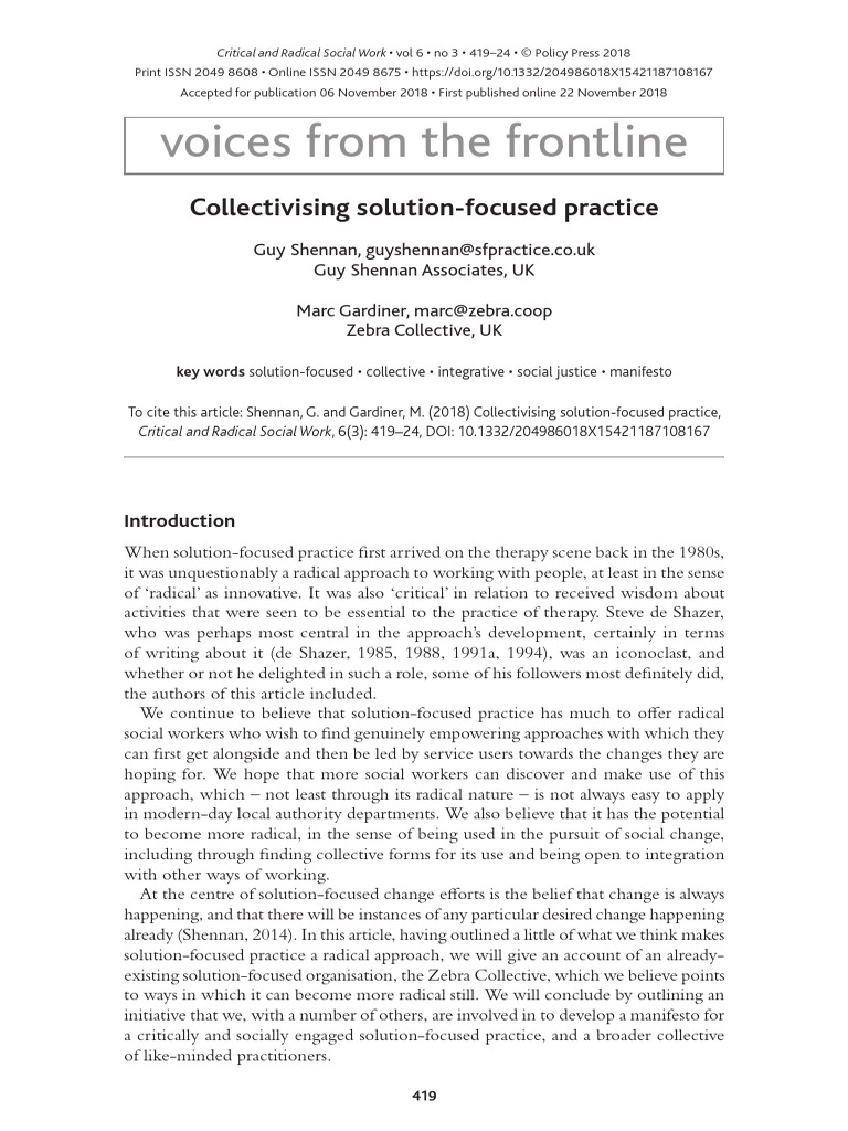 Collectivising Solution-Focused Practice 2018 | Download Free PDF ...