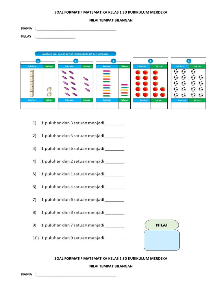 Soal Matematika Kelas 1 Sd Kurikulum Merdeka Salin Pdf