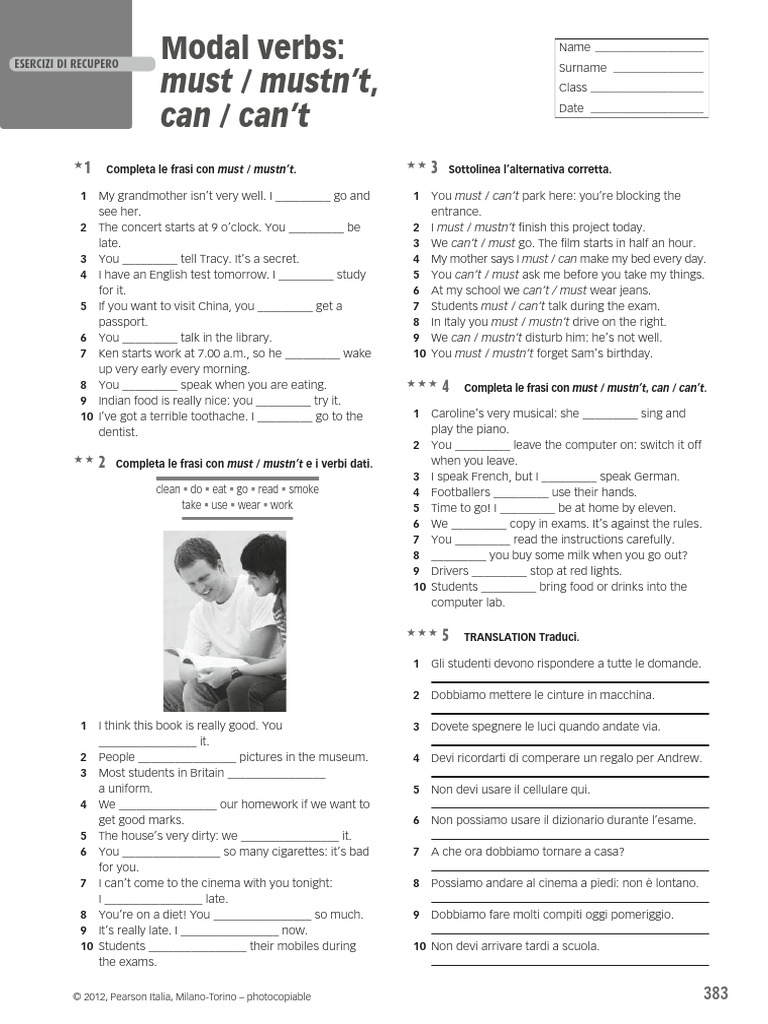 SSSG INGLESE Modal Verbs Must Mustn't, Can Can't PDF | PDF