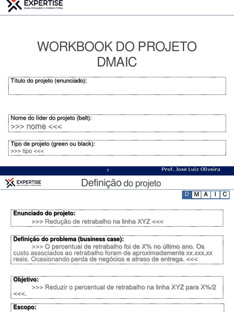 Workbook de Projetos - DMAIC PDF | PDF | Seis Sigma | Investimentos