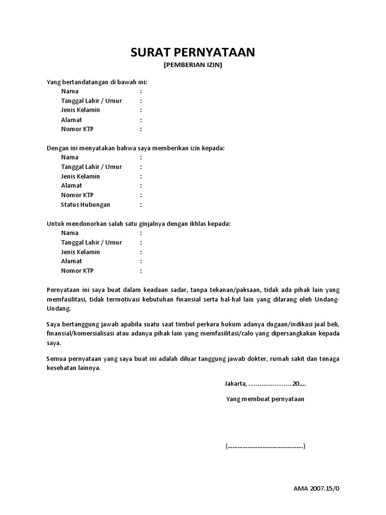 Contoh Surat Pernyataan Pemberian Izin | PDF