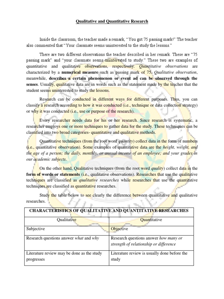 Qualitative vs. Quantitative Research | PDF | Quantitative Research ...