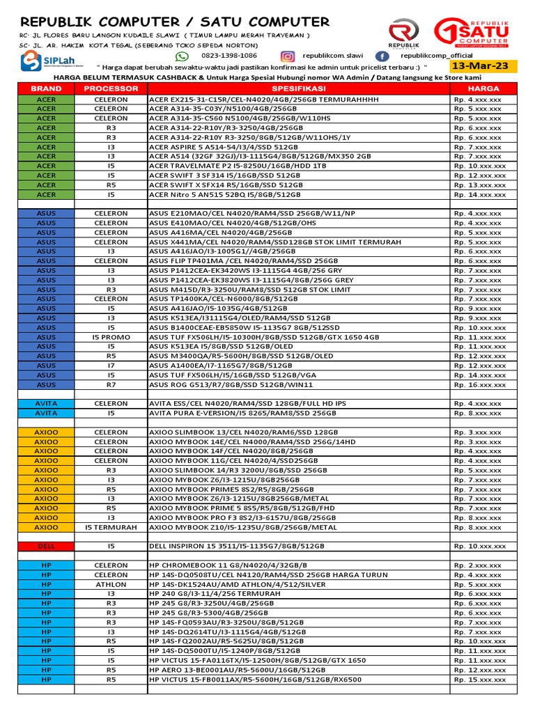 PL Konsumen Republik Satu Comp 13 Maret 2023 | PDF | Printer (Computing) | Computer Hardware