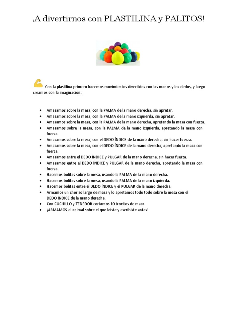 A Divertirnos Con PLASTILINA y PALITOS | PDF | Mano | Extremidades ...