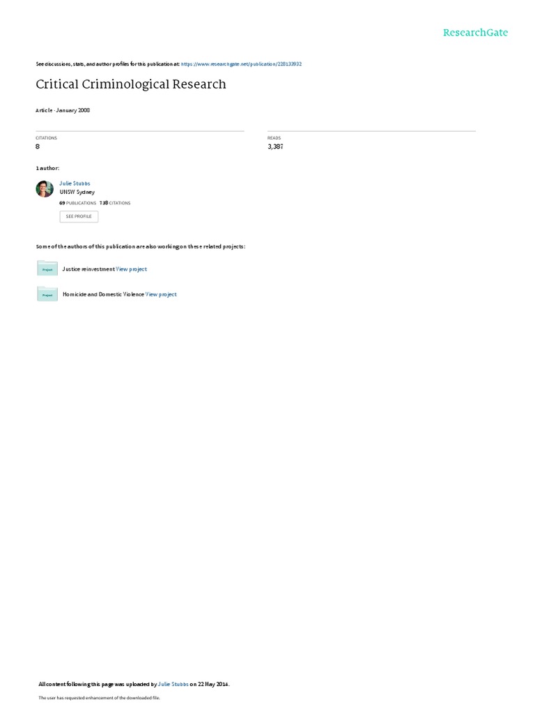 Critical Criminology and Implications For Research - Stubb 2008 | PDF ...