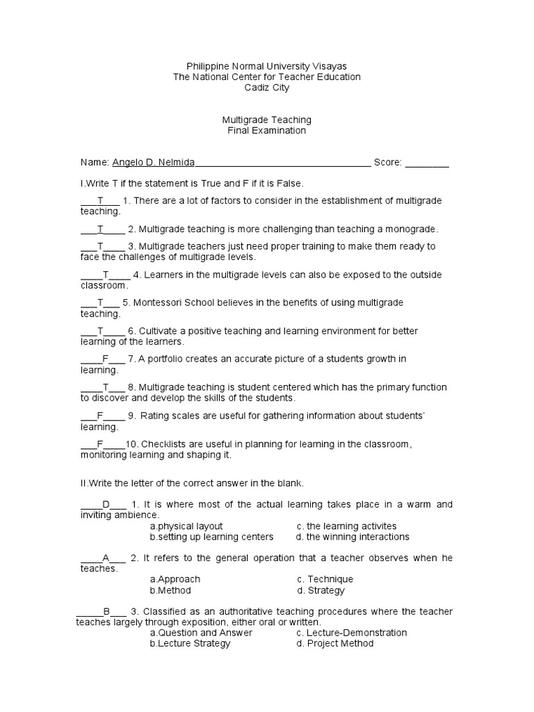 Multigrade Teaching - Nelmida | PDF | Teachers | Learning