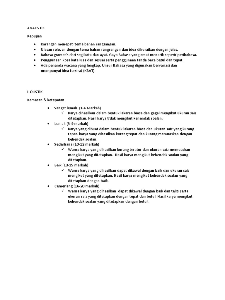 Pentaksiran - Rubrik Permakahan BM Seni Visual | PDF