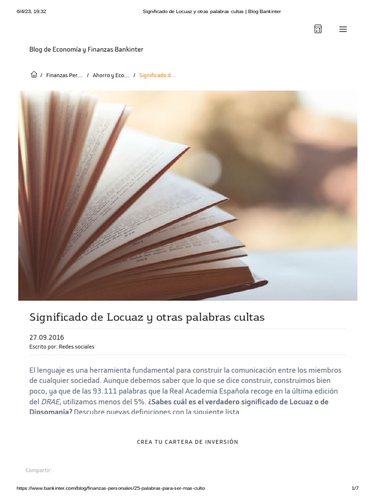 Significado de Locuaz y Otras Palabras Cultas - Blog Bankinter | PDF