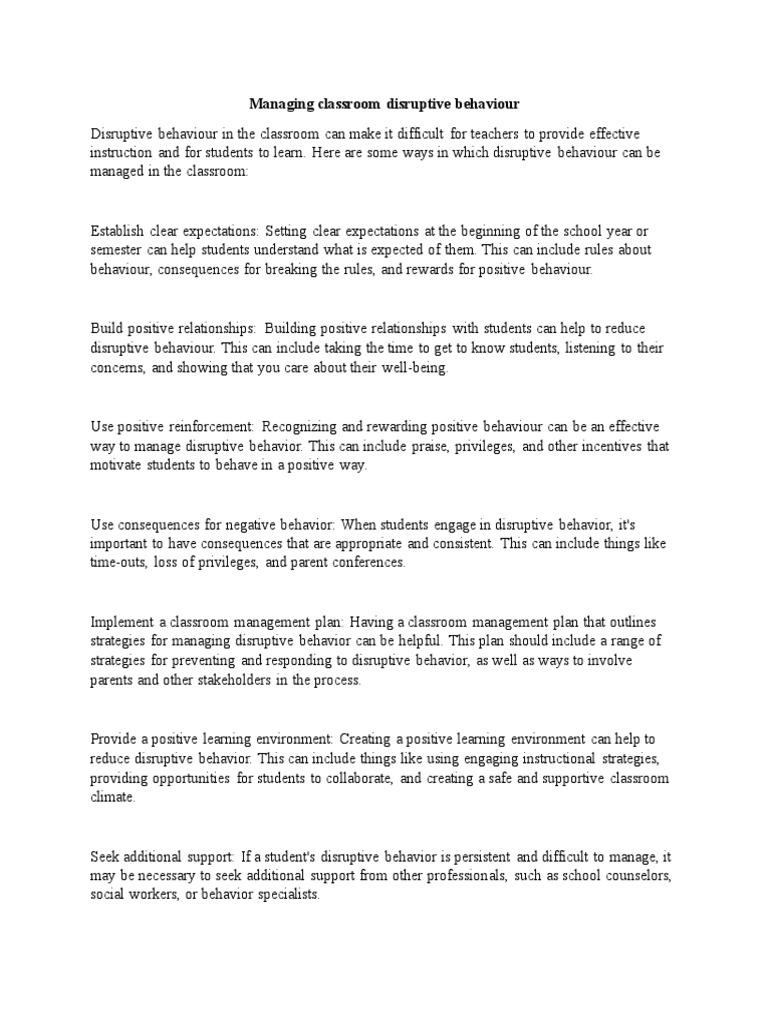 Managing Classroom Disruptive Behaviour | PDF