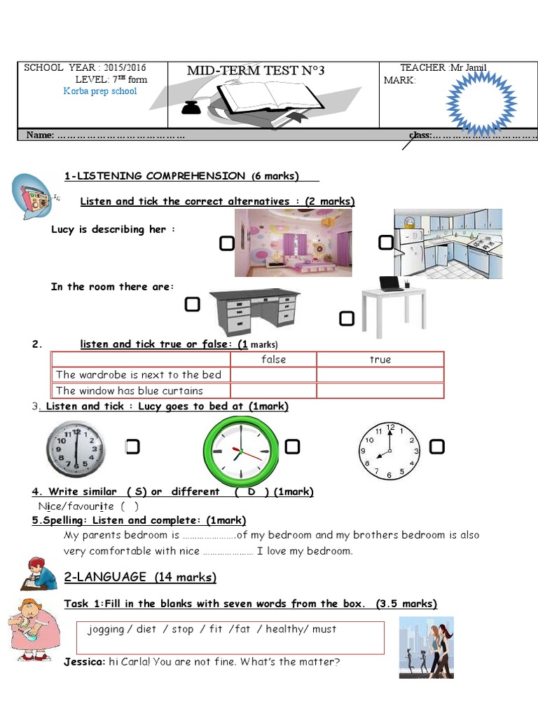 7th Form Mid Term Test N 3 | PDF | Bedroom