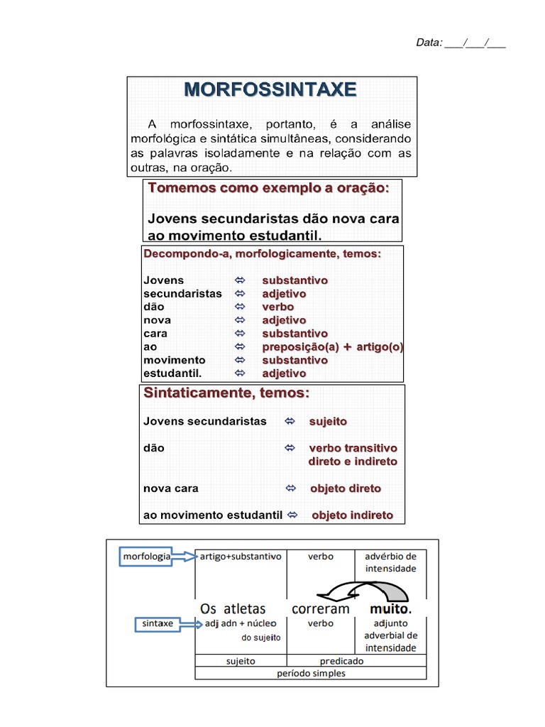 Atividade de Morfossintaxe | PDF | Classe gramatical | Assunto (gramática)