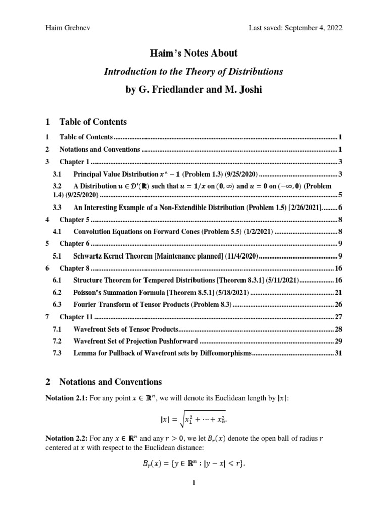 Friedlander and Joshi Distribution Theory Notes | PDF | Distribution ...