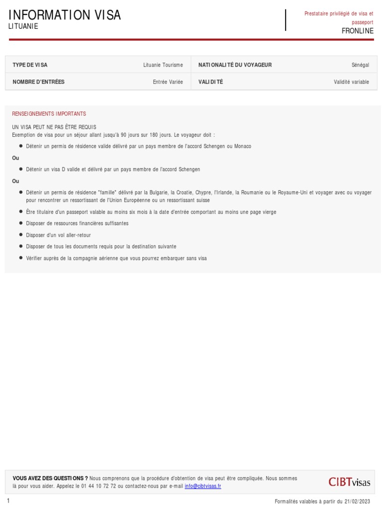 Lituanie Dossier de Demande de Visa PDF | PDF