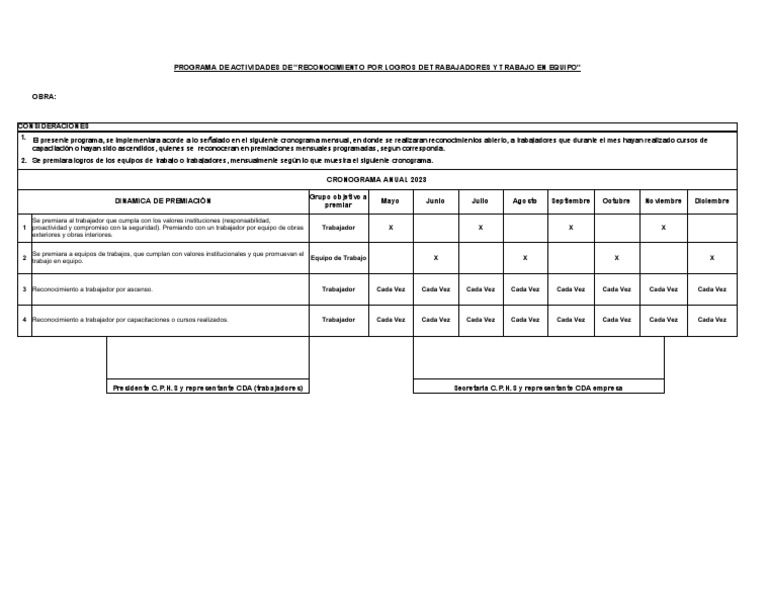 Programa de Actividades de Reconocimiento Trabajadores | PDF