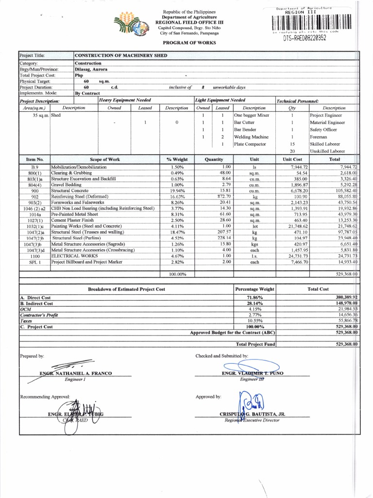 Pow Machinery Shed - Rice | PDF | Materials | Building Materials