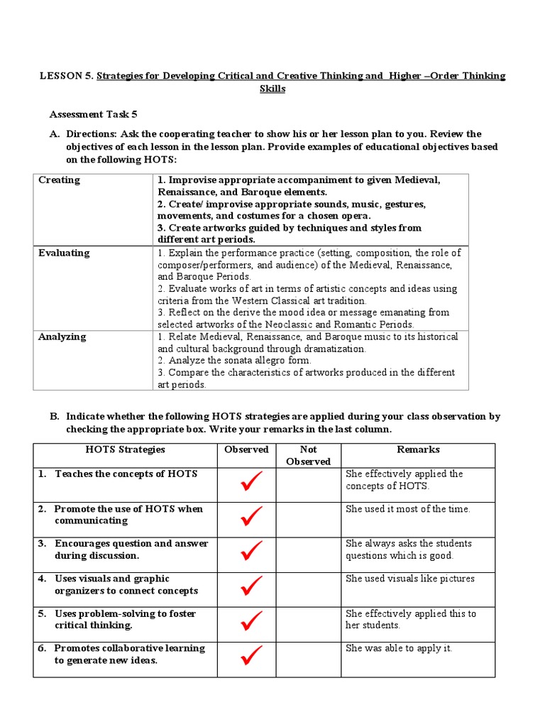 LESSON 5. Task 5 - Answer | PDF | Critical Thinking | Thought LESSON 5. Task 5 - Answer | PDF | Critical Thinking | Thought
