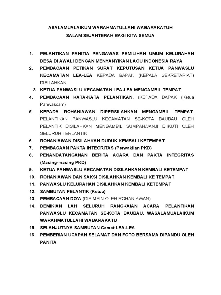 Susunan Acara Pelantikan | PDF