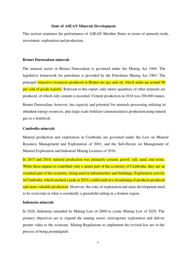 State of ASEAN Minerals Development | PDF