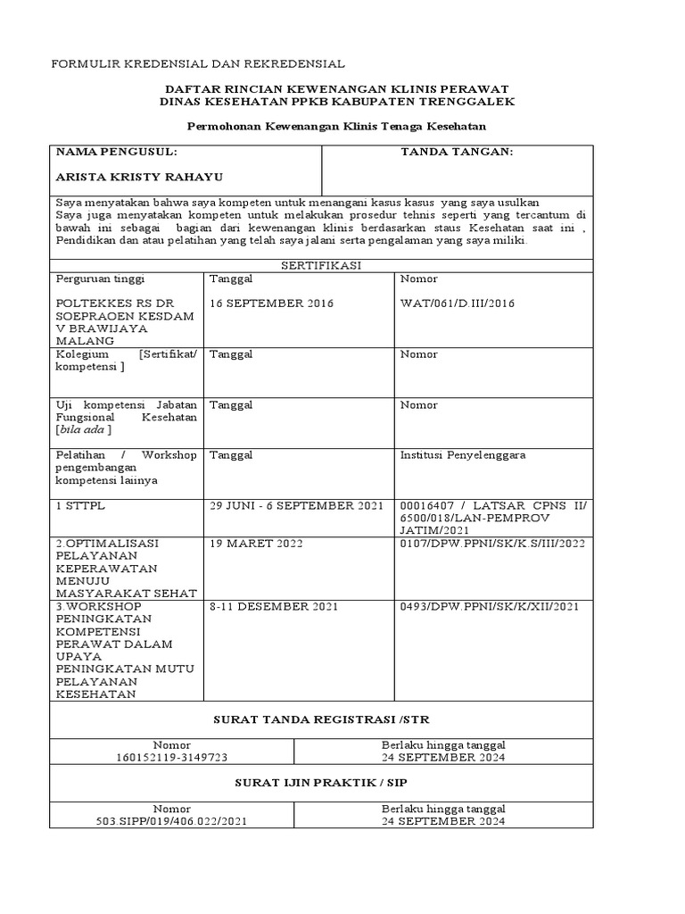 Form KRENDENSIAL ARISTA | PDF