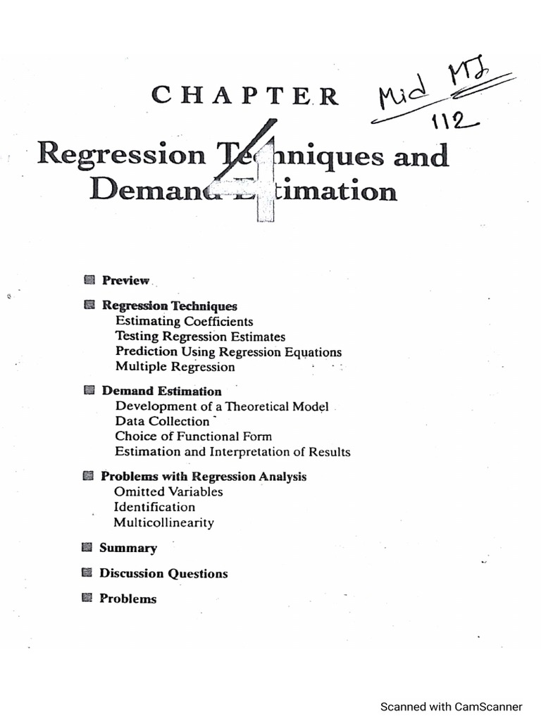 Chapter 4 Regression Techniques and Demand Estimation | PDF