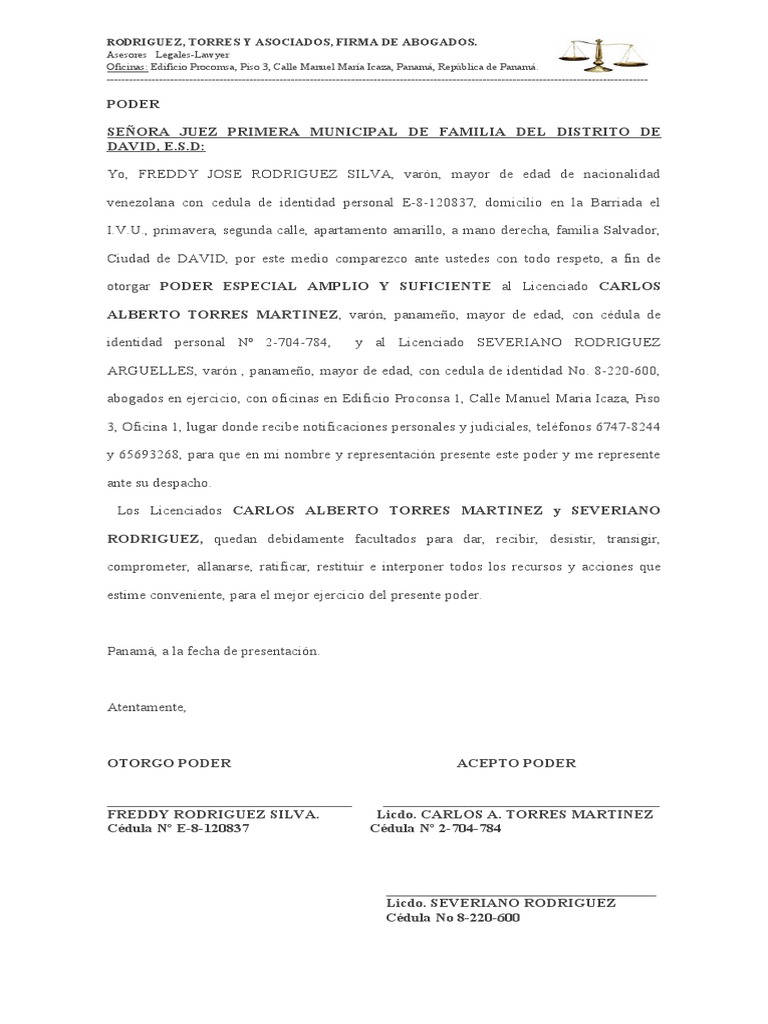 PODER Freddy JUZGADO PRIMERO MUNICIPAL DE FAMILIA PENSION | PDF