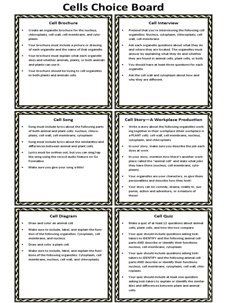 Animal Plant Cells Choice Board | PDF | Cell (Biology) | Cytoplasm