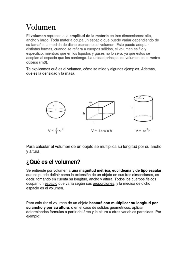 Definición y Cálculo del Volumen | PDF | Volumen | Masa