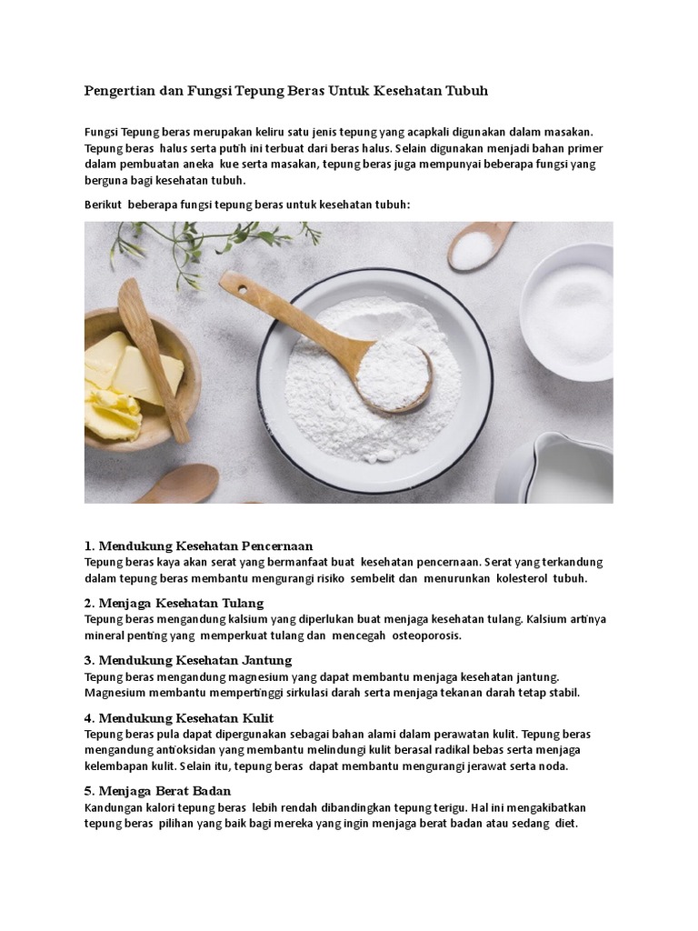 Pengertian dan Fungsi Tepung Beras Untuk Kesehatan Tubuh | PDF
