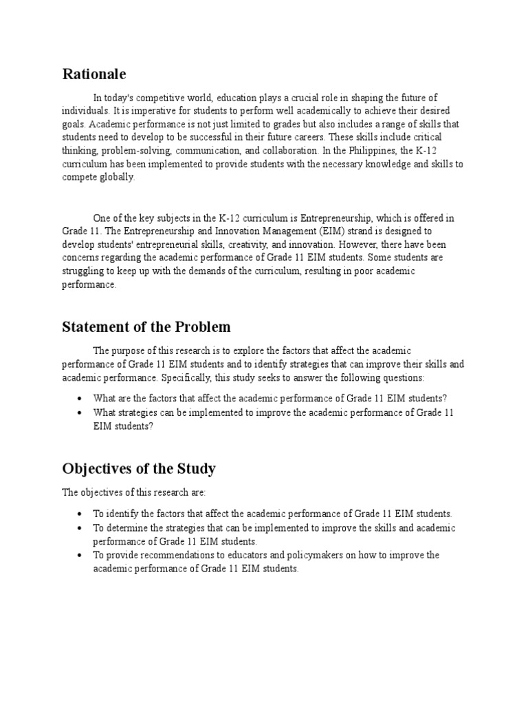 Improving Skills and Academic Performance of Grade 11 EIM Students ...