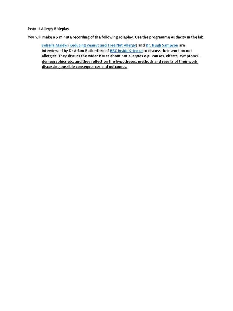 Peanut Allergy Roleplay PDF | PDF