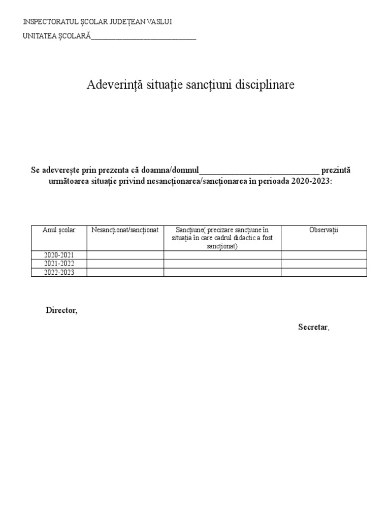 Adeverinta-situatie-sanctiuni-disciplinare | PDF