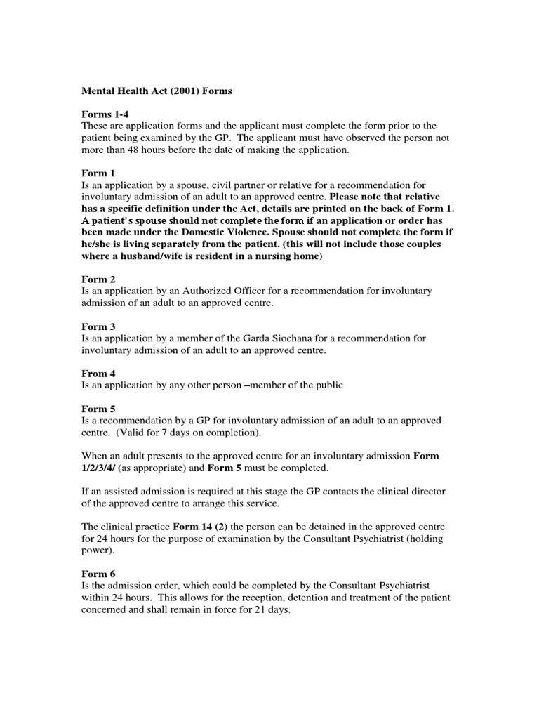 An Overview of the Key Forms and Processes Under Ireland's Mental ...