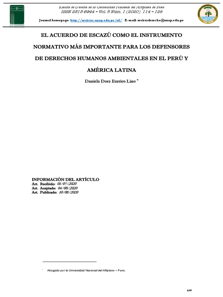 El Acuerdo de Escazú Como El Instrumento Normativo Más Importante para Los Defensores de ...
