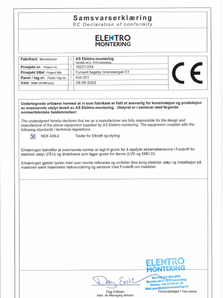 434.320 Samsvarserklæring | PDF
