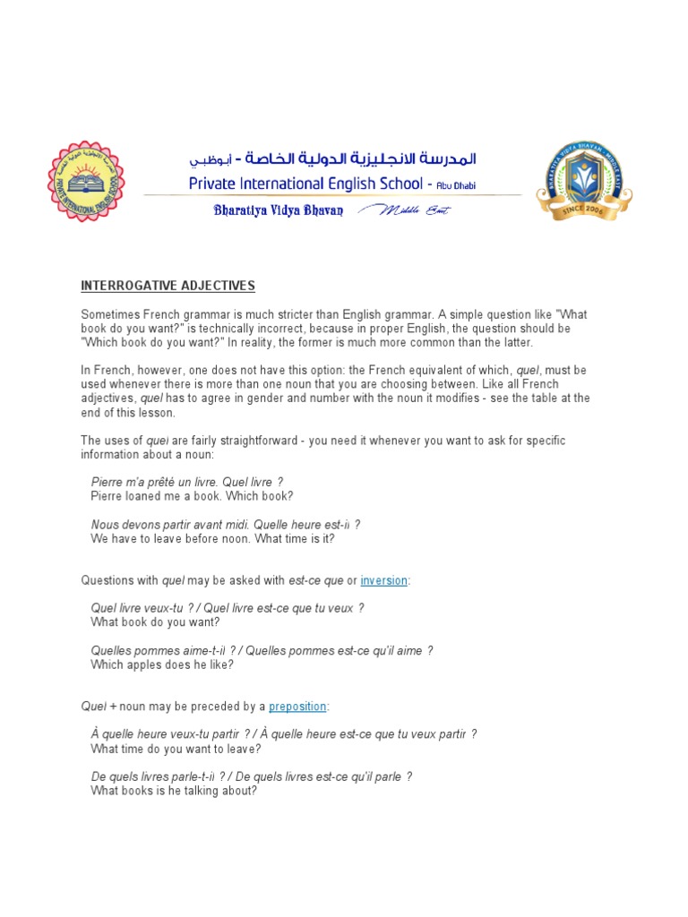 French Interrogative Adjectives Guide | PDF