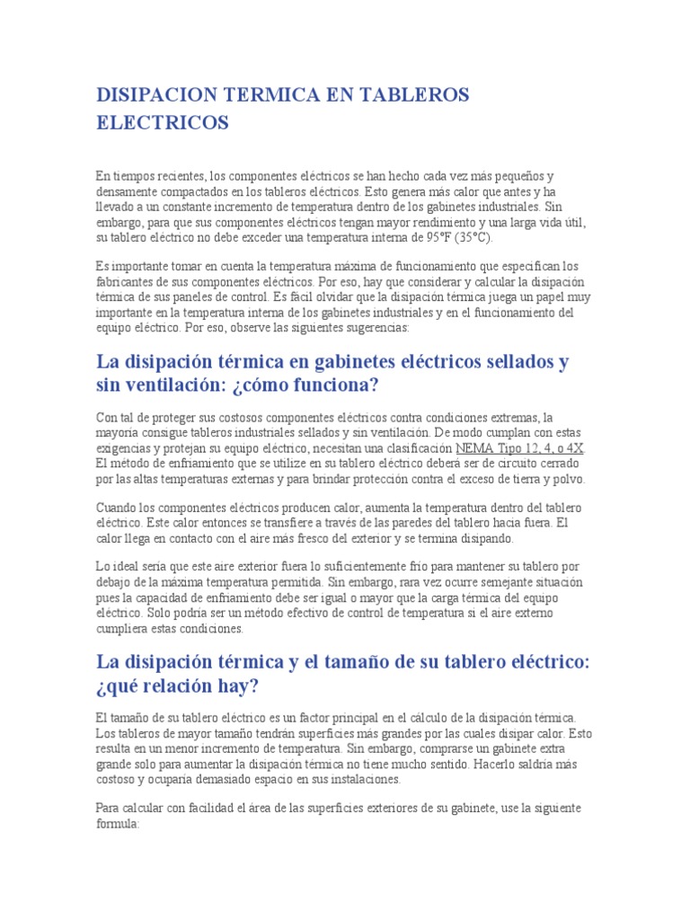 Disipacion Termica en Tableros Electricos | PDF | Temperatura | Aire ...