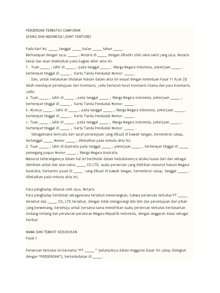 contoh Perjanjian Joint Venture | PDF
