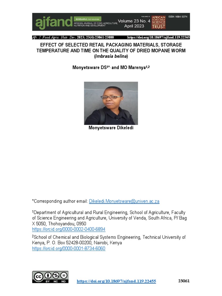 Effect of Packaging On Mopane Worm Quality | PDF | Shelf Life | Chemistry