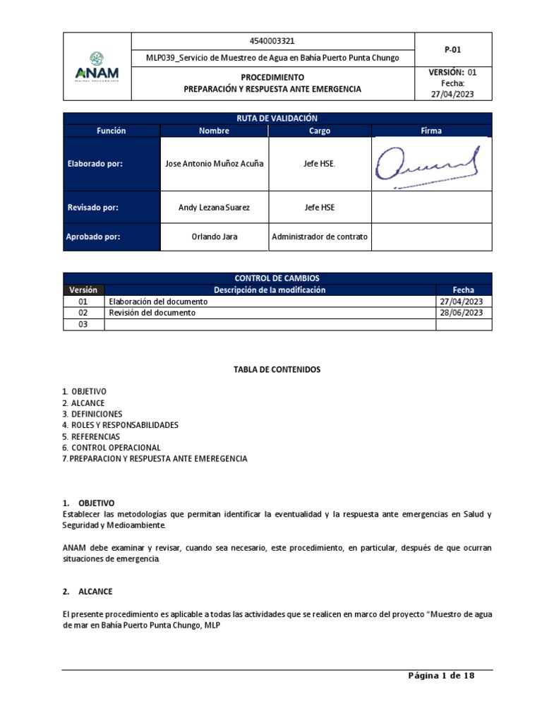 Procedimiento Preparacion Ante Emergencia Anam 2023. | Descargar gratis ...