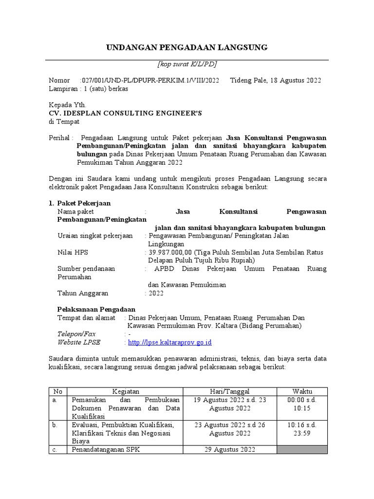Undangan Pengadaan Langsung | PDF | Teknologi & Rekayasa