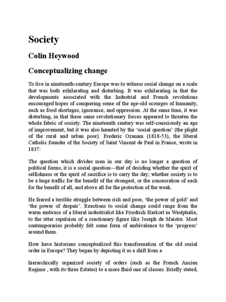 Conceptualizing Social Change in 19th Century Europe: Historians ...